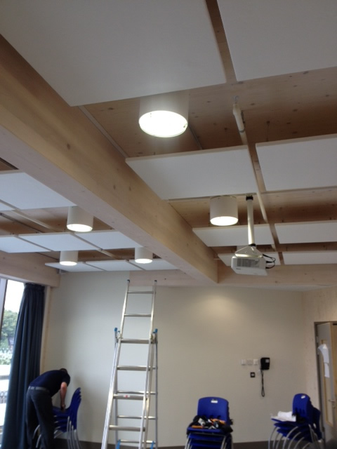 Shush Solace ceiling sound absorbing panel installed in classroom.