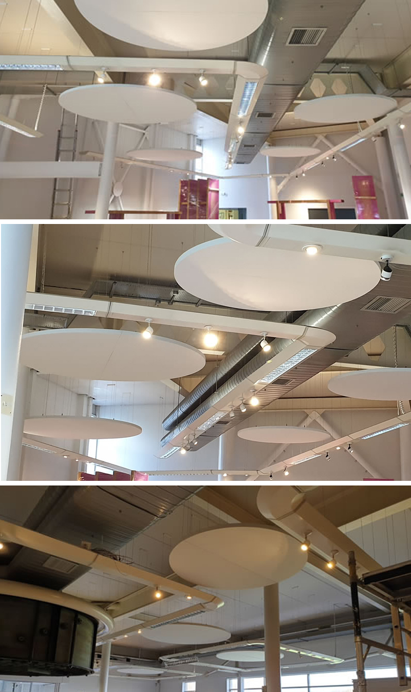 Shush Raft acoustic absorption ceiling panels installed in Museum